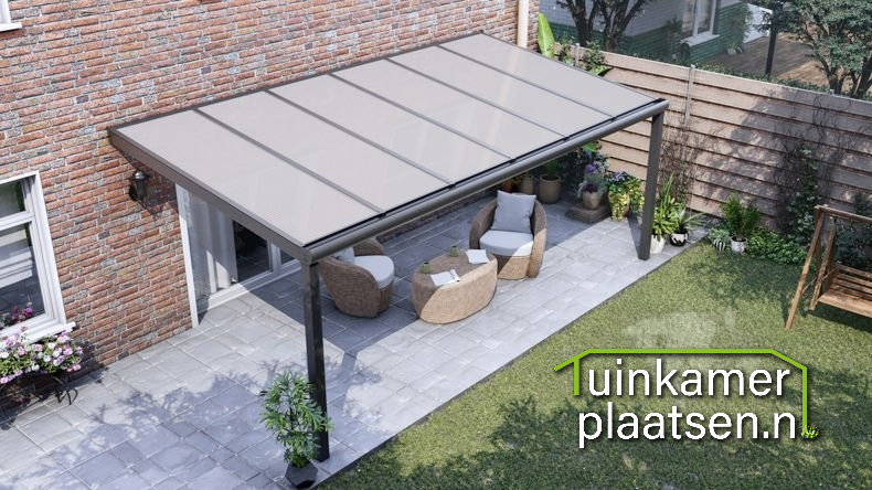 Moderne terrasoverkapping van 6,06 x 4,5 meter met Opaal Polycarbonaat ...